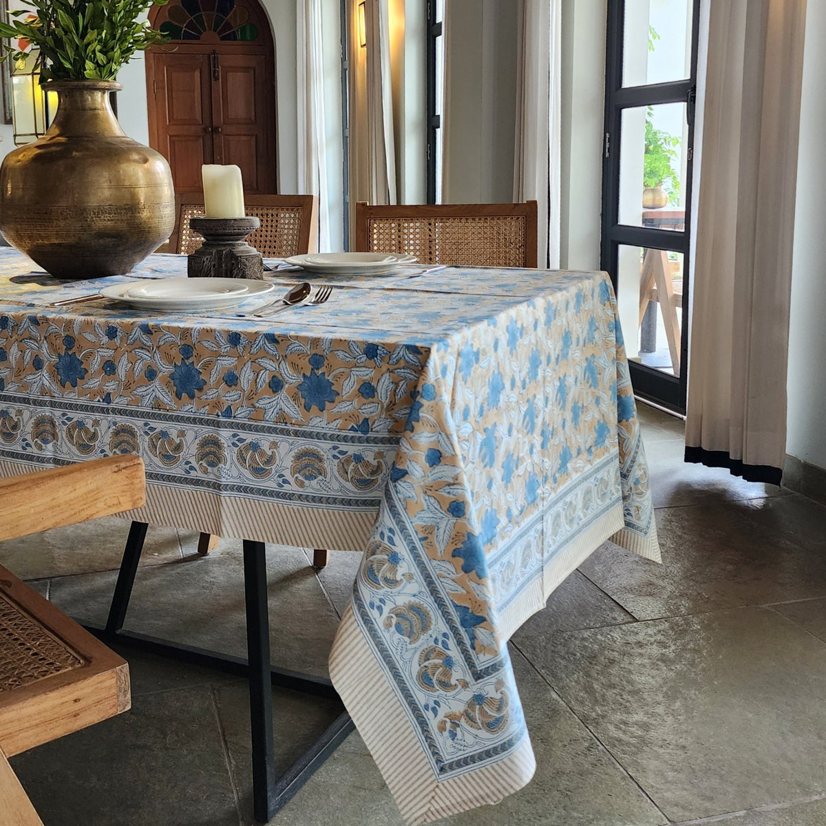 Sand Sanganer Tablecloth 150x220 cm | Hand-Block Printed – Kolka